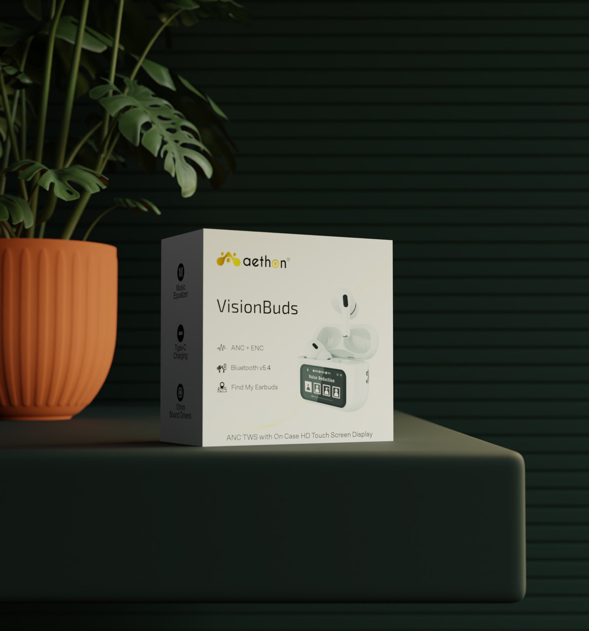 Aethon VisionBuds: First On-Case Touch-Screen Display With ANC+ENC